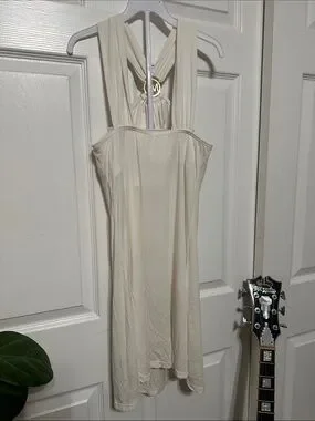 Michael Kors | Dresses | Michael Kors Cream Halter Mini Dress With Gold ...